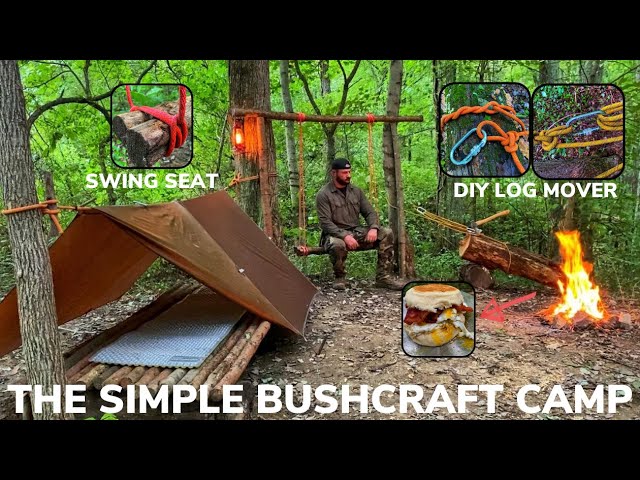 Solo Overnight Building A Bushcraft Camp With Furniture In The Woods ...