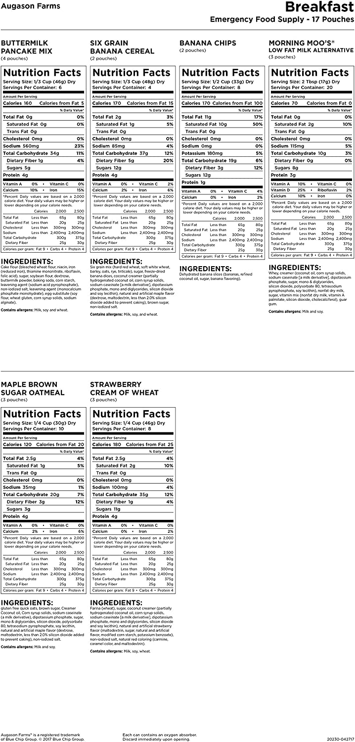 Augason Farms Breakfast And Dinner Variety Pail Emergency Food Supply ...