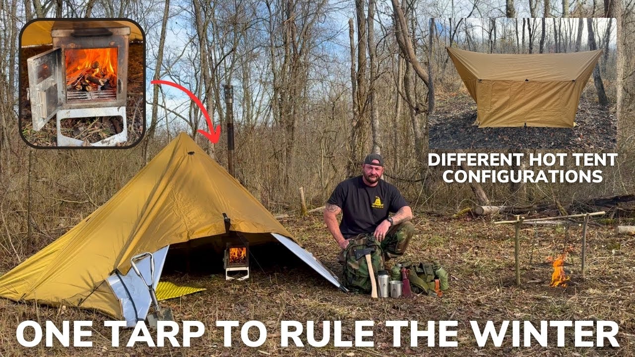 Solo Overnight Building A DIY Hot Tarp Tent In The Woods And Hot Stove ...