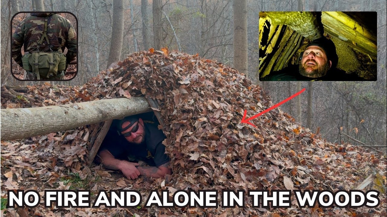 Solo Overnight No Warming Fire Living In A Debris Hut In The Woods