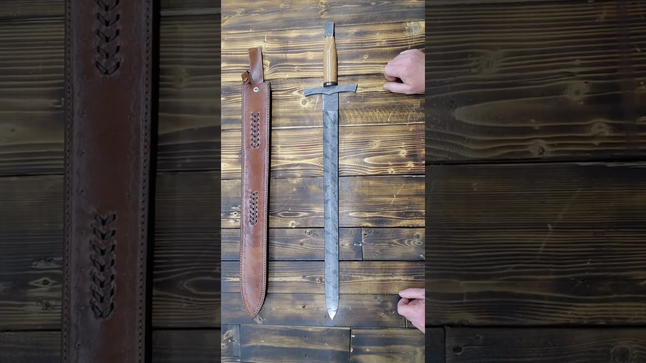 Handmade Damascus Sword - Short Sword With Sheath, Double Edge Greek ...